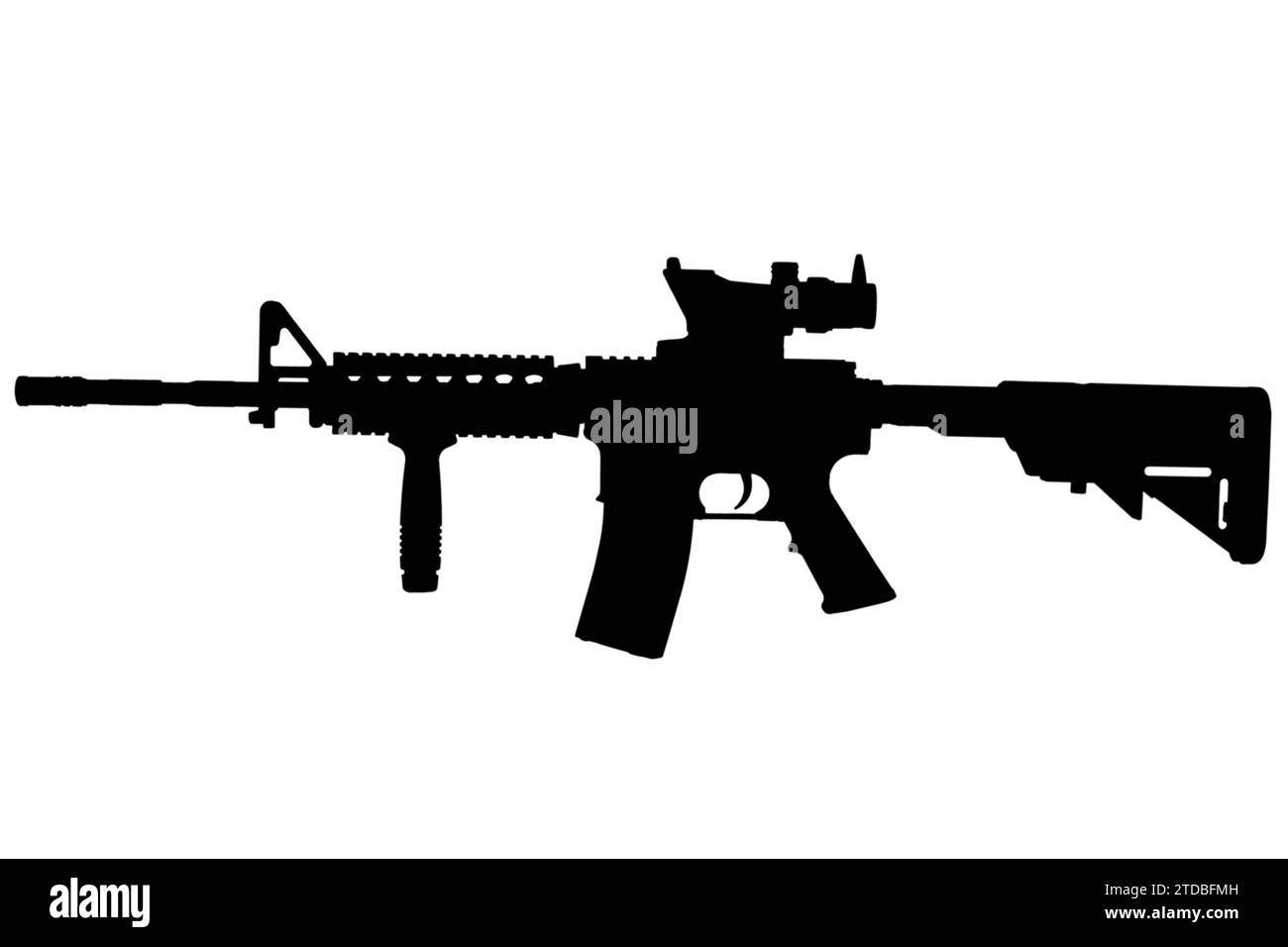 M4 Carbine with optic sight and foregrip black silhouette Stock Photo ...