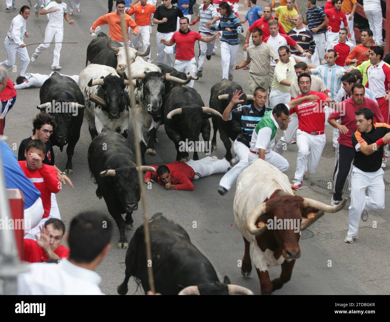 Madrid, 08/27/2007. The runners during the second Sanse bull run ...