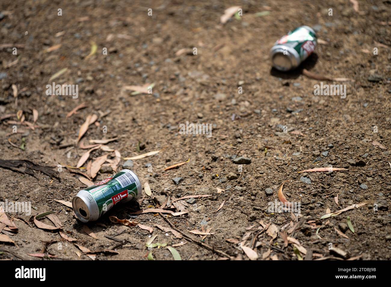 beer can rubbish on the ground in australia Stock Photo - Alamy