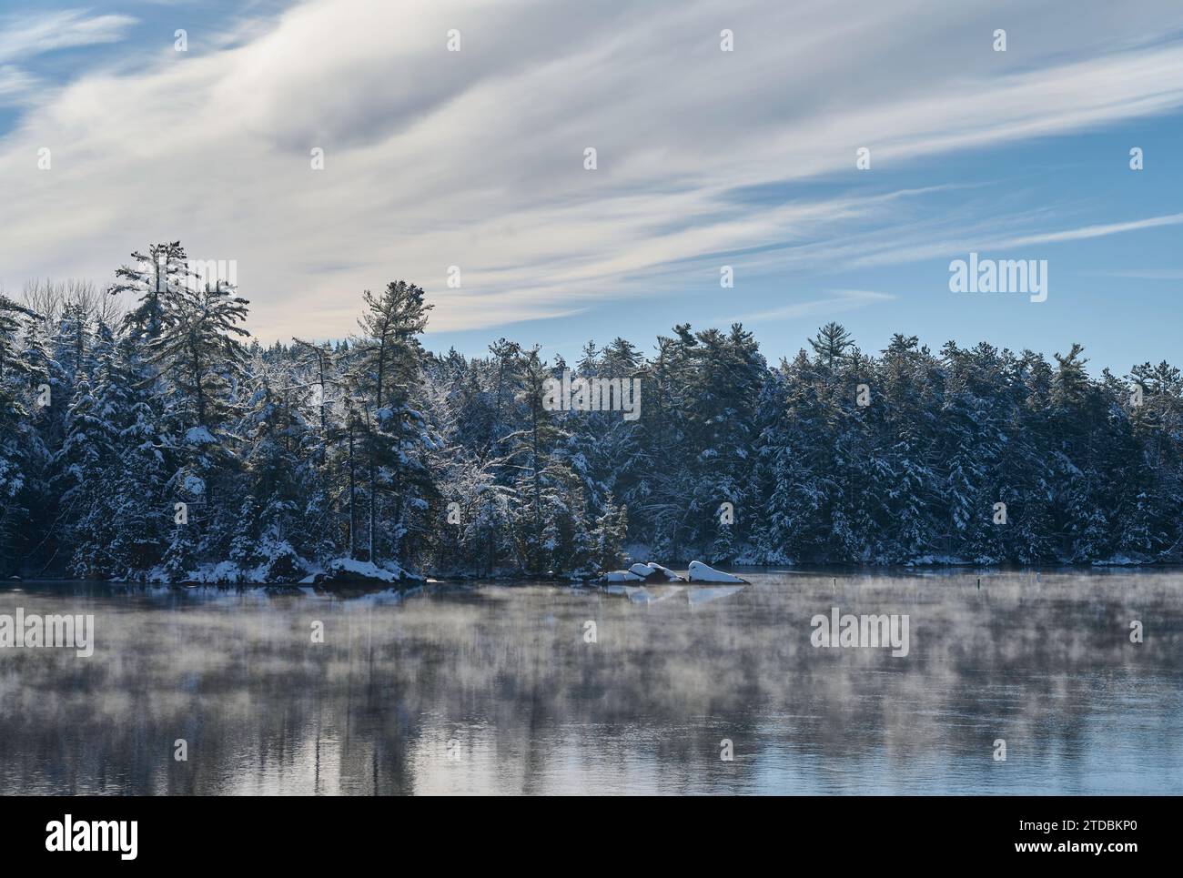 "Sea smoke" on Long Pond, Maine Stock Photo - Alamy