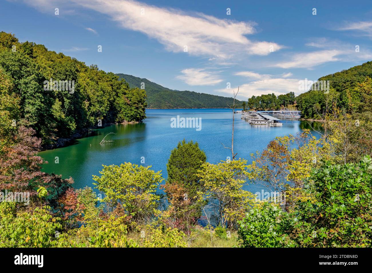 Lakeshore and marina of Lake Watuga in Cherokee National Forest ...