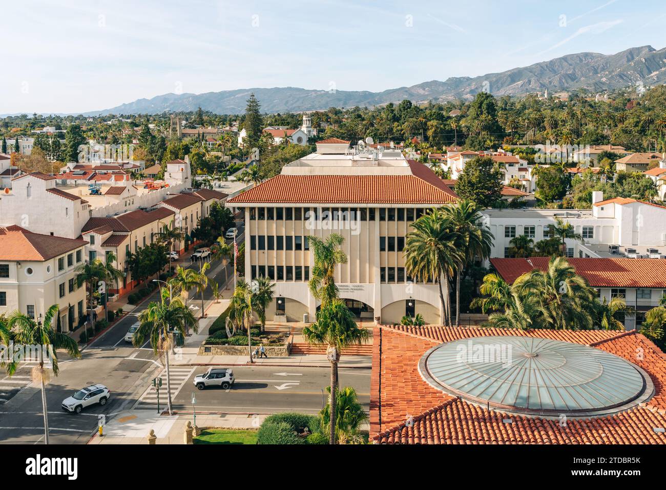 Santa Barbara Downtown, aerial view. Architecture, landscape, traffic ...
