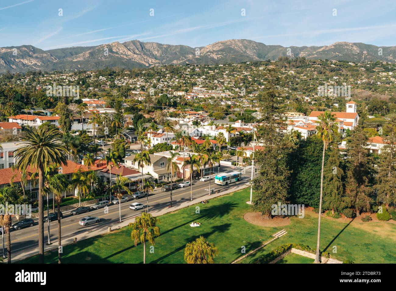 Santa Barbara Downtown, aerial view. Architecture, landscape, traffic ...
