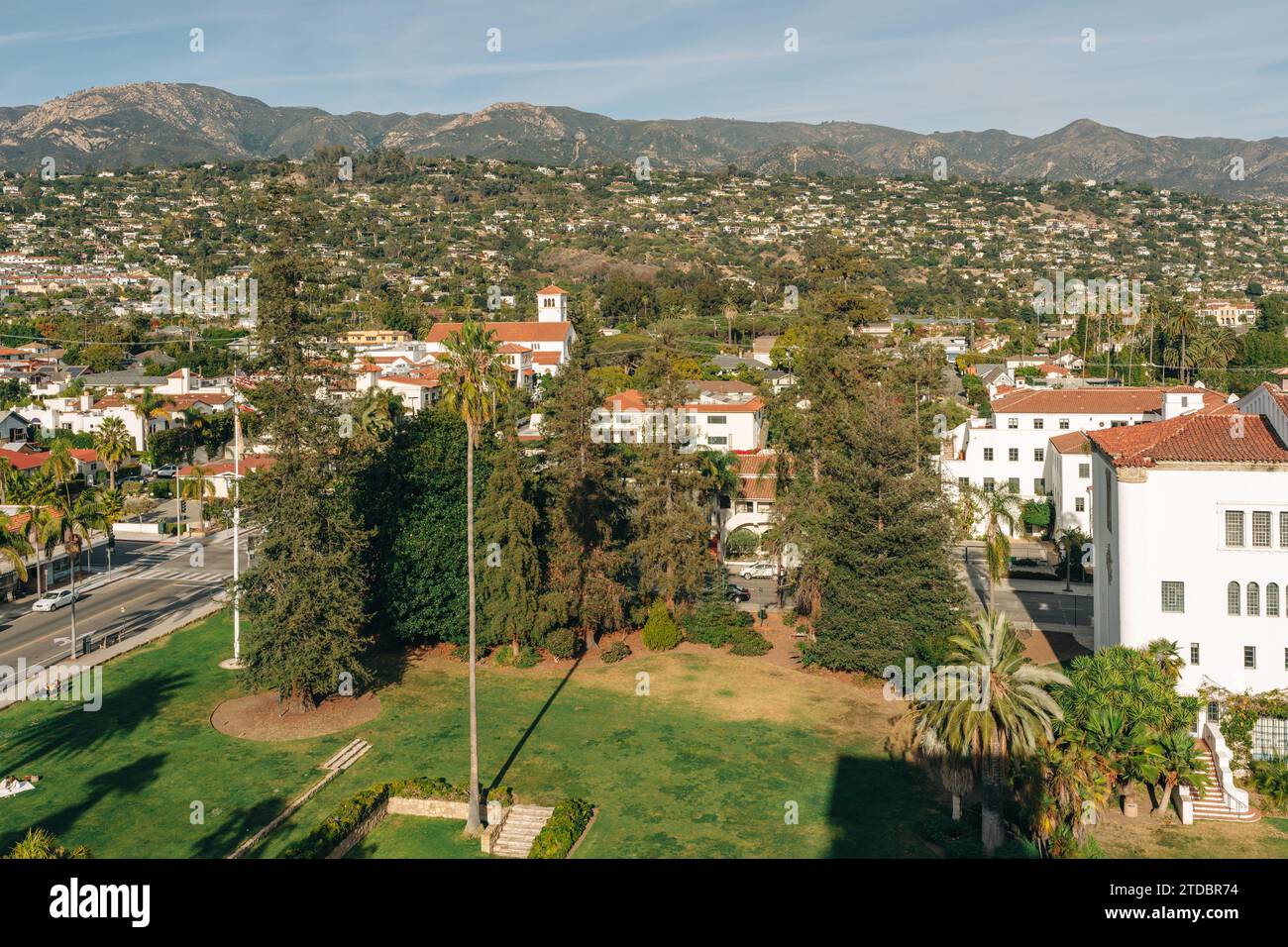 Santa Barbara Downtown, aerial view. Architecture, landscape, traffic ...