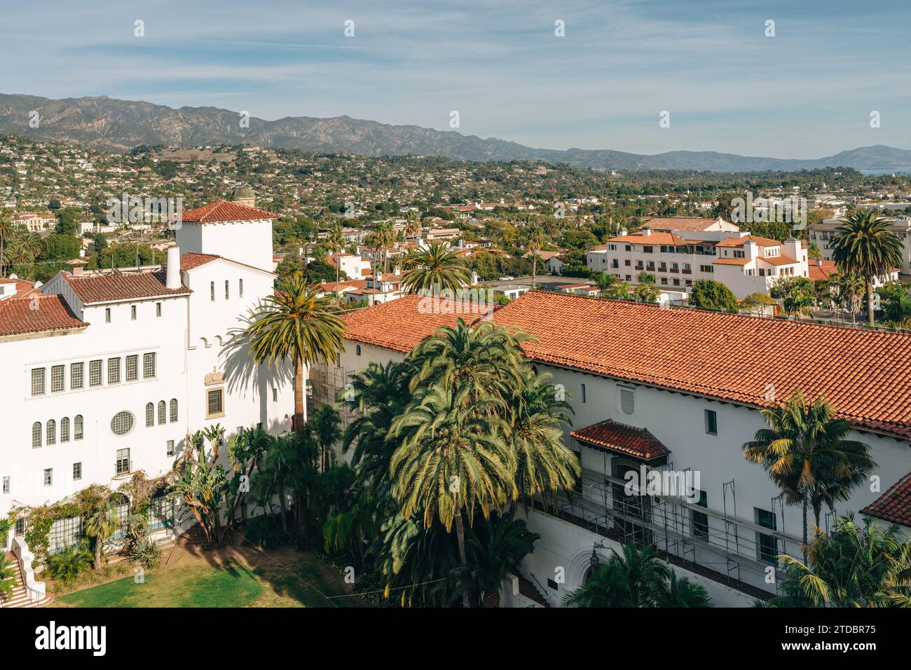 Santa Barbara Downtown, aerial view. Architecture, landscape, traffic ...