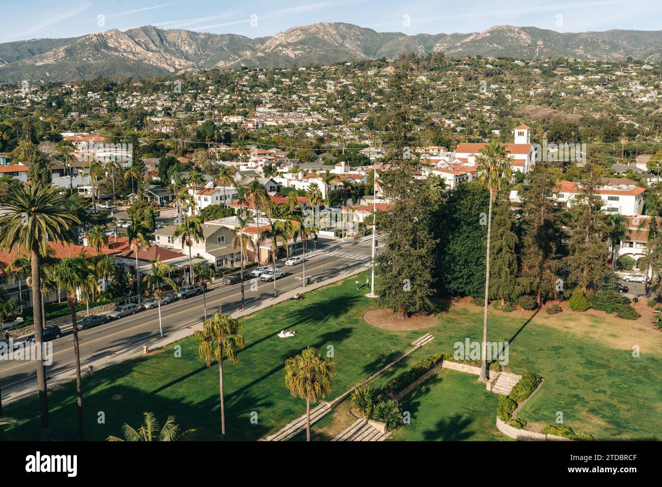 Santa Barbara Downtown, aerial view. Architecture, landscape, traffic ...