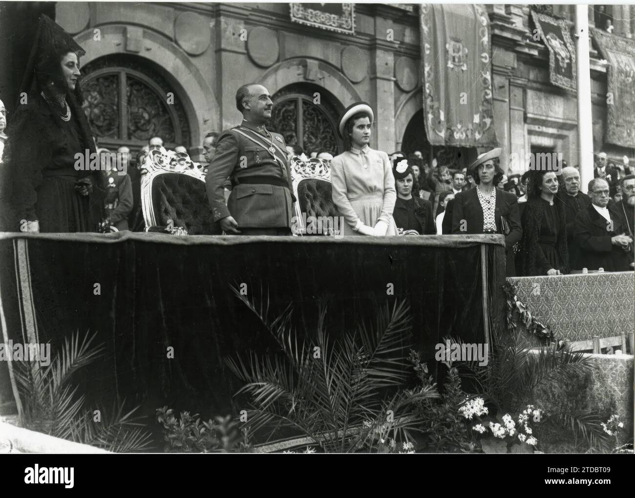 Franco, his wife; Carmen Polo, and her daughter Carmen in a box during ...