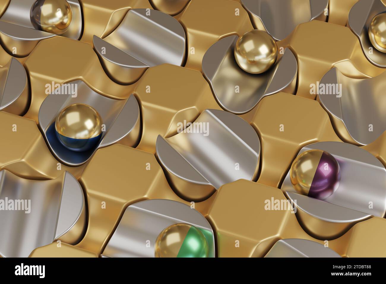 Spheres rolling on a rotating mechanism. 3d illustration Stock Photo ...