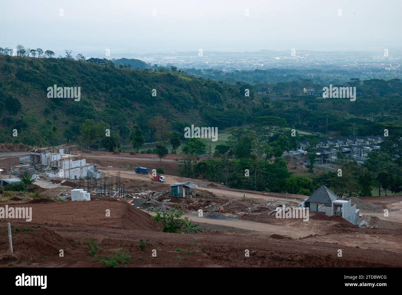 construction sites on mountain slopes, preparation of land for ...