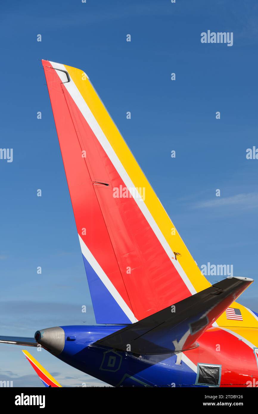 Renton, WA, USA - February 12, 2023; Closeup of painted tail of ...