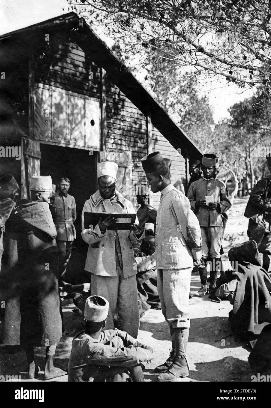 09/01/1916. French Colonial Troops. At the door of the infirmary in a ...
