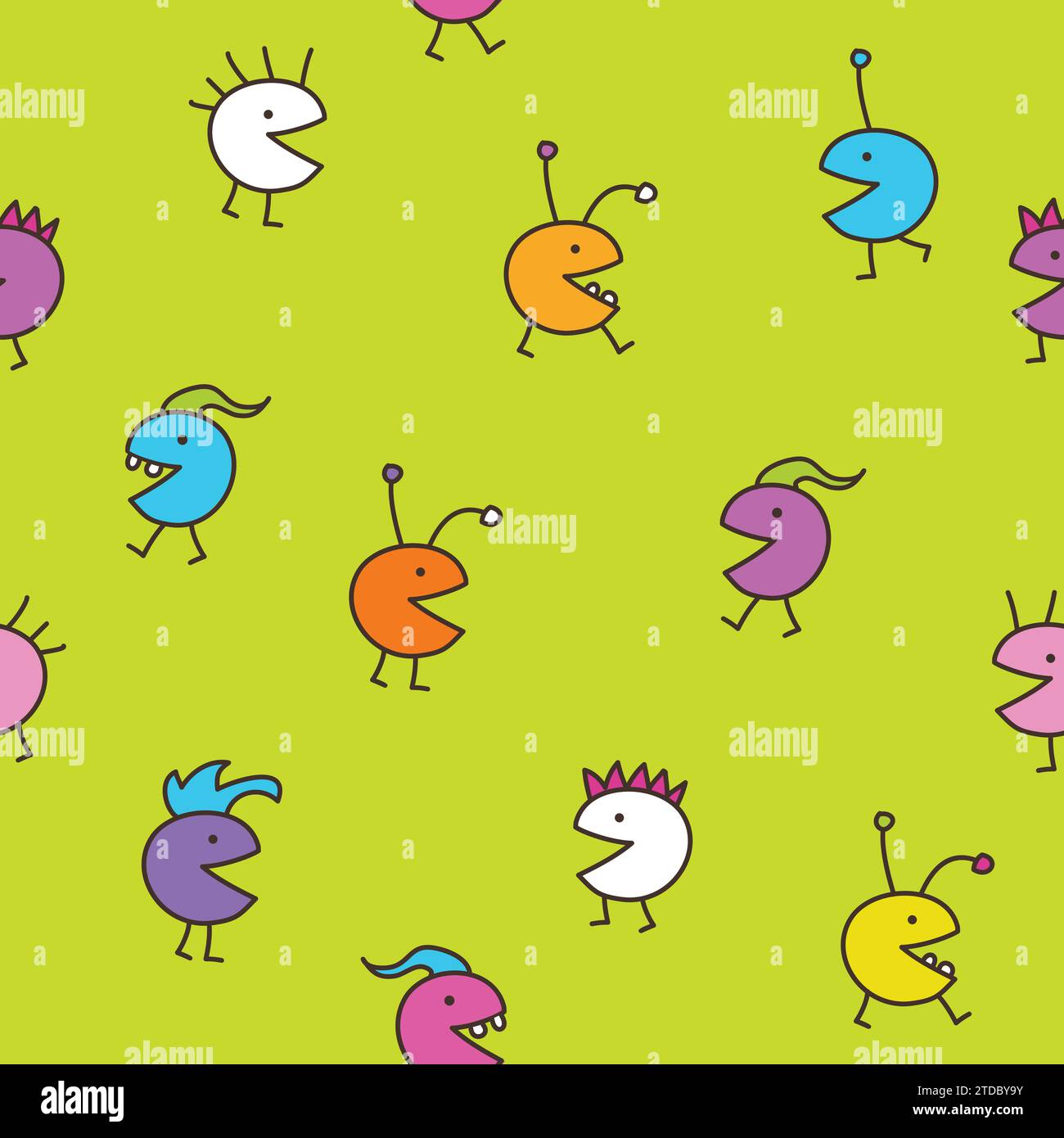 Colorful fantasy characters, little monsters, seamless pattern Stock ...