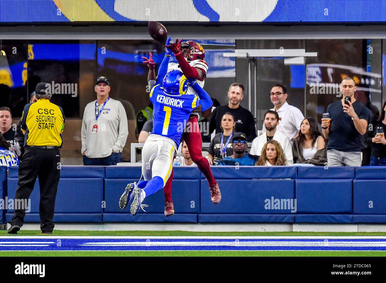 Inglewood, CA. 17th Dec, 2023. Washington Commanders wide receiver Terry McLaurin (17) makes the ...