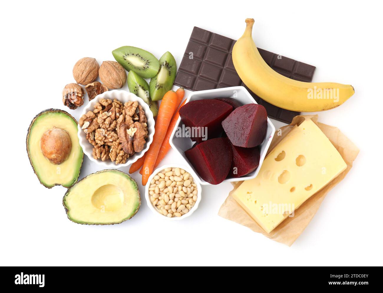 Many different products isolated on white, top view. Natural sources of ...