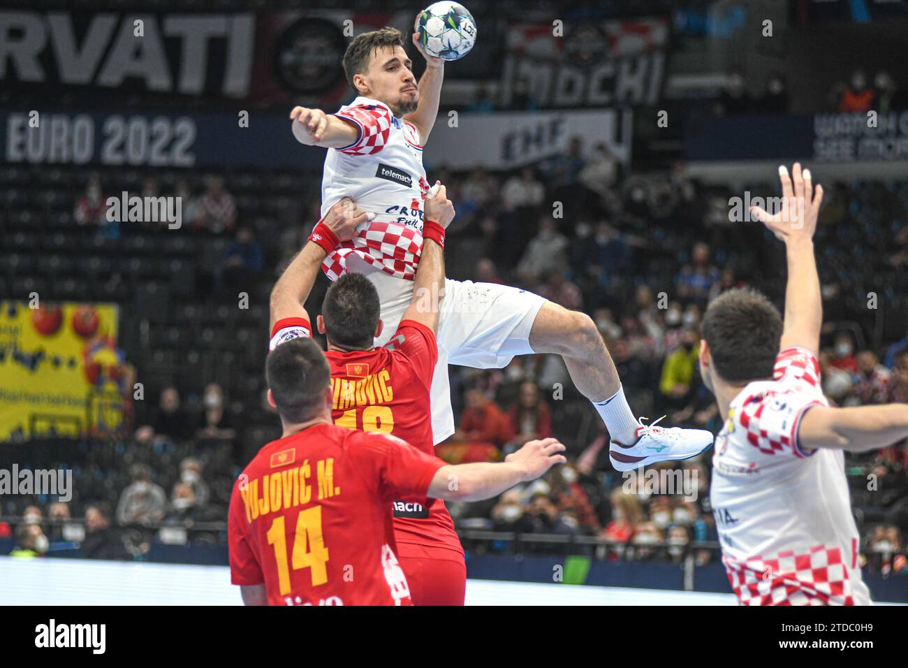Ivan Martinovic (Croatia) against Montenegro. EHF Euro 2022. Main Round ...