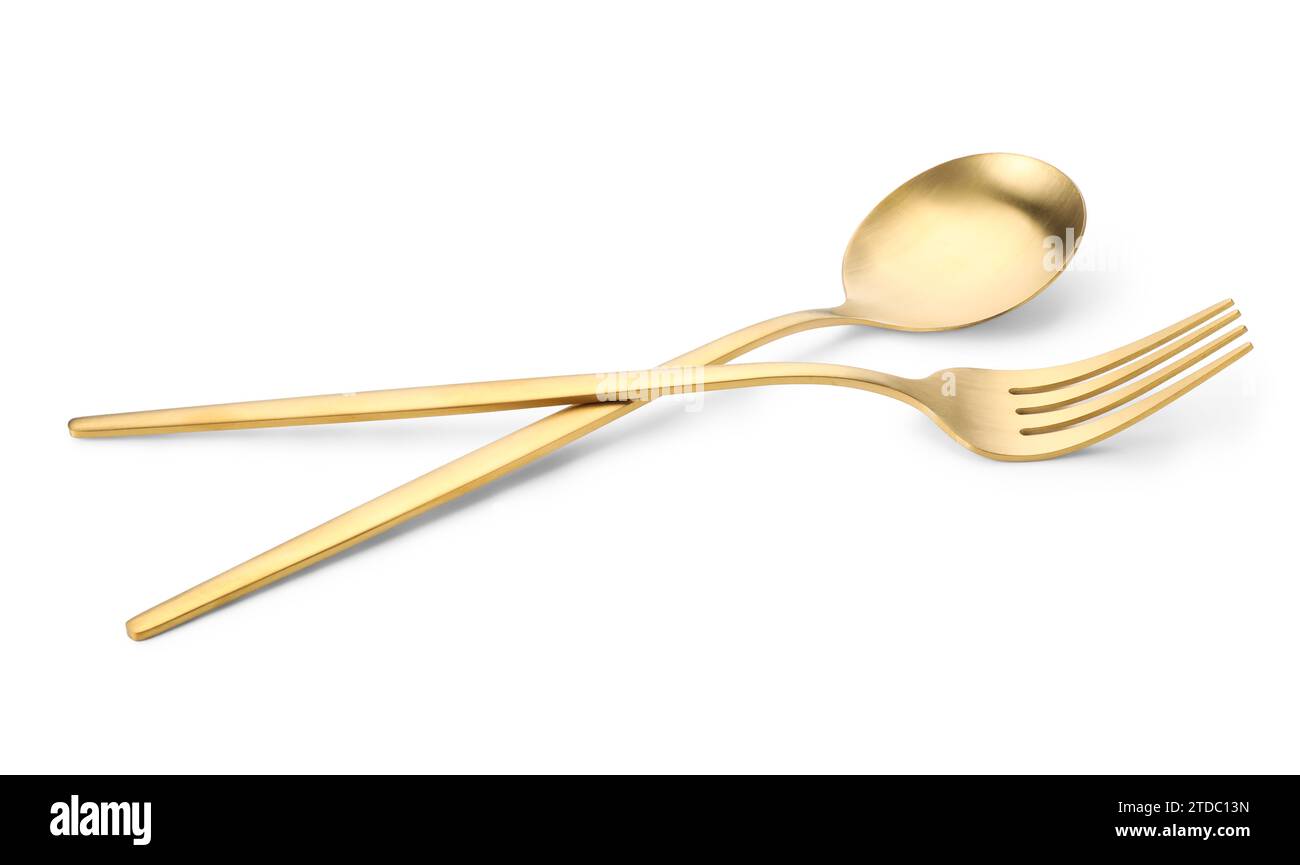 Stylish golden cutlery set Cut Out Stock Images & Pictures - Alamy