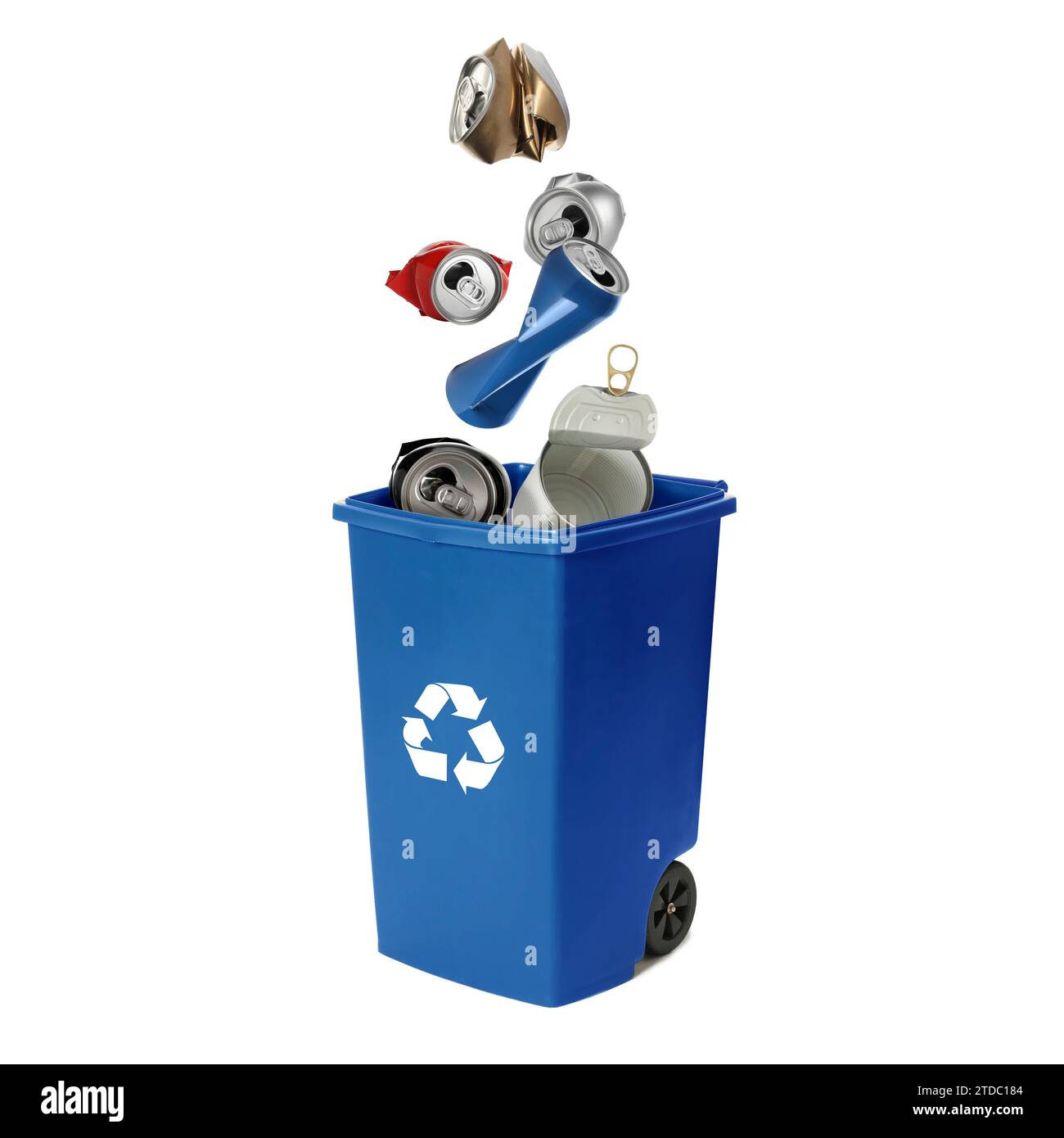 Garbage falling into trash bin on white background Stock Photo - Alamy