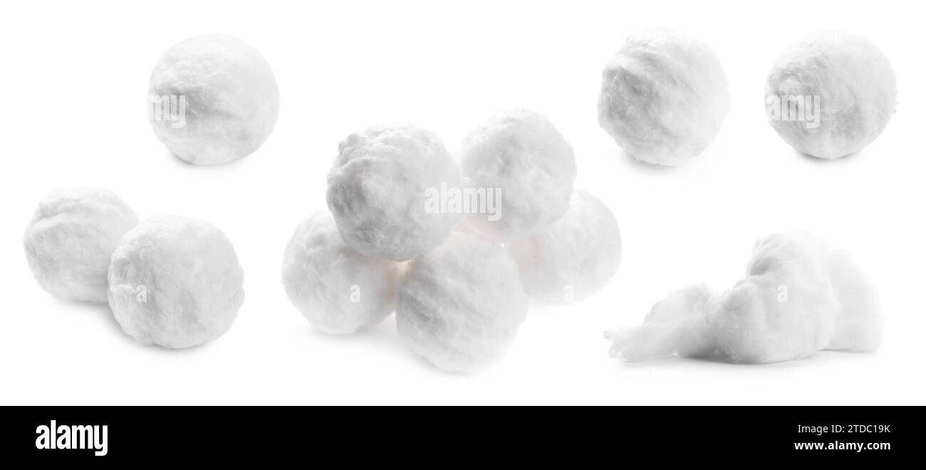 Balls of soft fluffy cotton isolated on white, set Stock Photo - Alamy