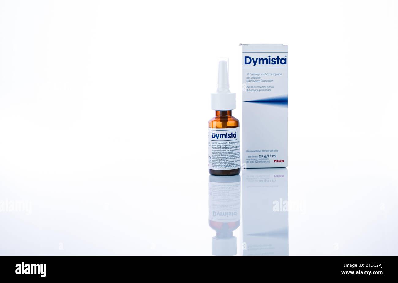 CHONBURI, THAILAND-DECEMBER 10, 2023: Dymista Nasal Spray isolated on ...