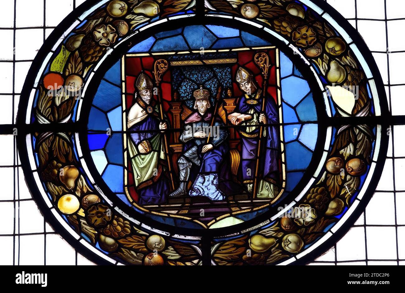 Seville, 05/21/2002. Detail of stained glass window in the Arenal ...