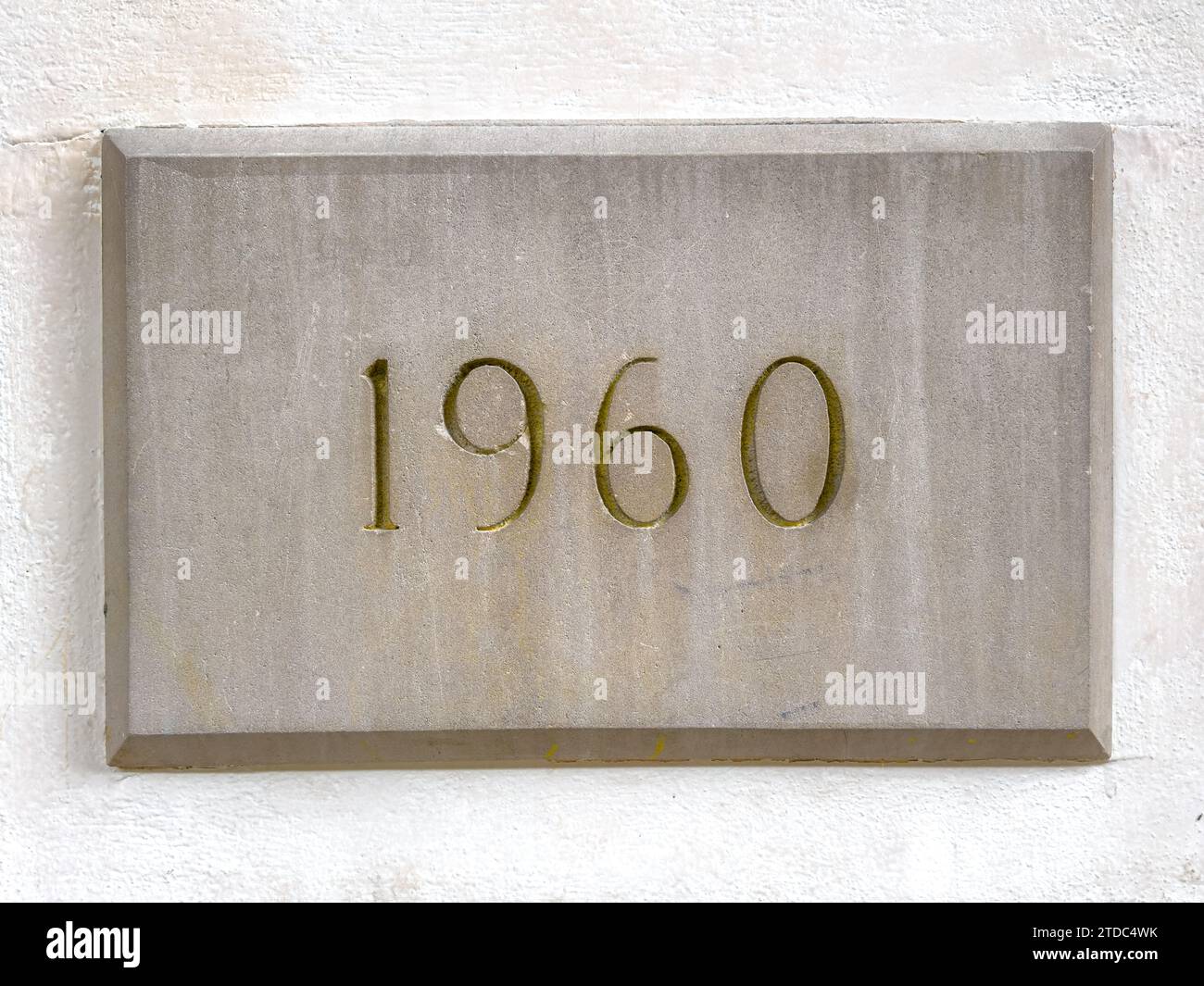 Concrete block, 1960 building cornerstone Stock Photo - Alamy