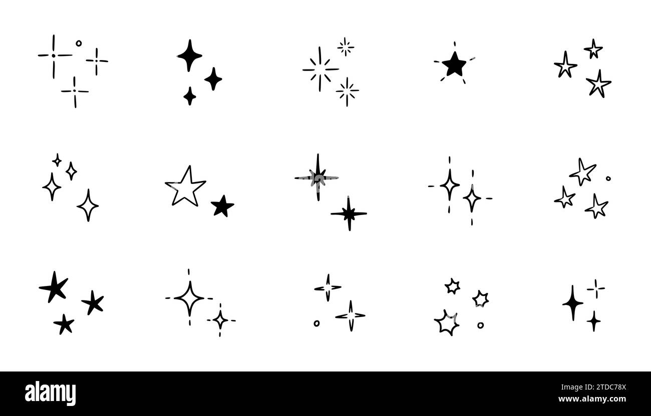 Hand Drawn Star Sparkle Shine Of Doodle Set Star Shine Twinkle Glow