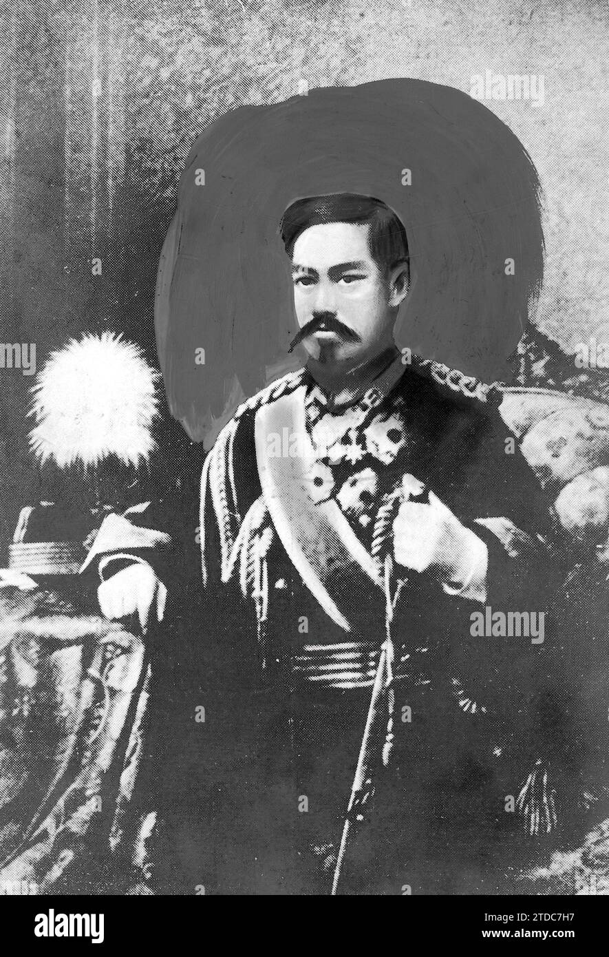 1880 (ca.). Mutsuhito, emperor of Japan in the Meiji era. (retouched ...