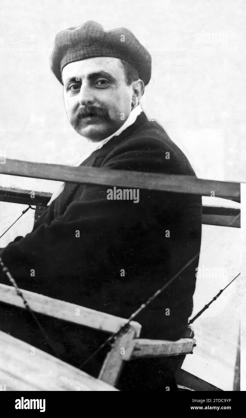 Aviation. The aviator Louis Bleriot in a portrait dated 1909. Credit ...