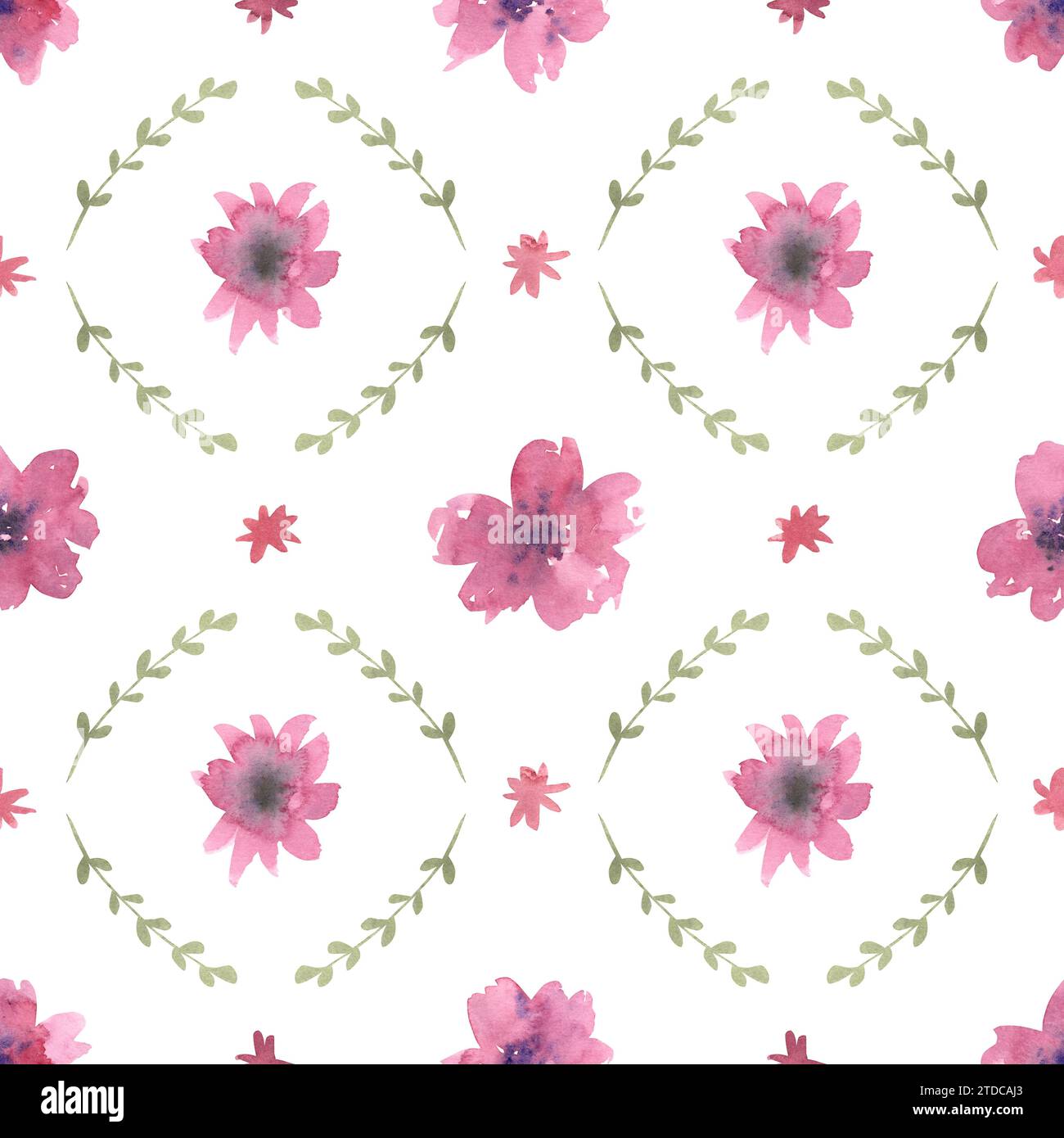 Watercolor floral pattern with pink flowers. Watercolor botanical ...