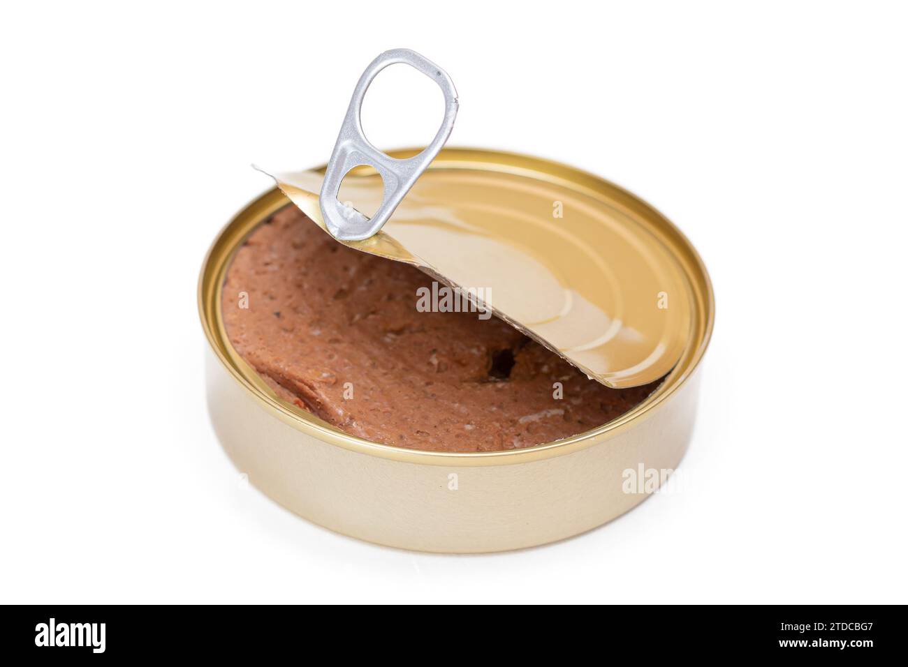 Opened Tin Can with Chicken Liver Pate Isolated on White Background ...