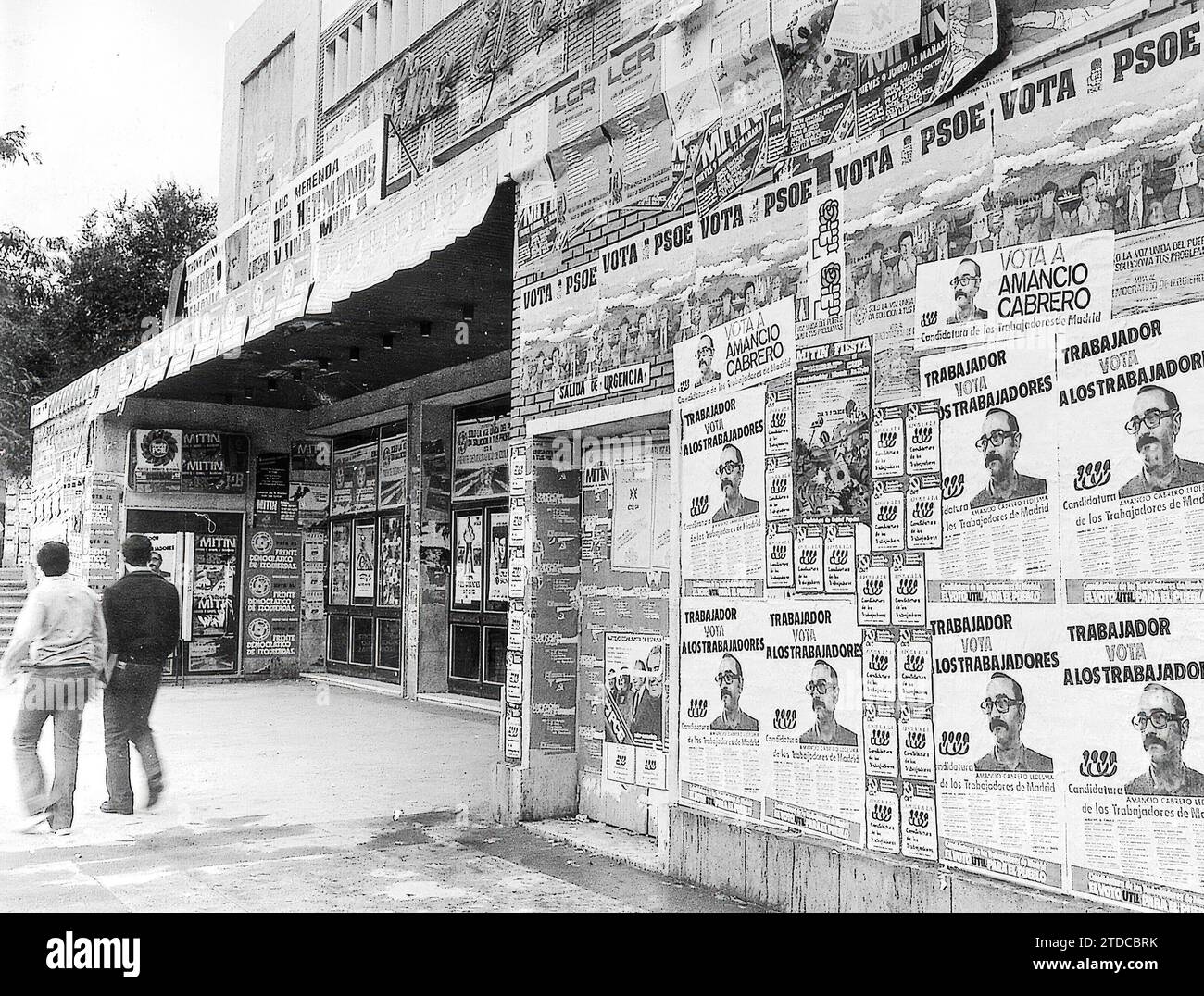 General Elections of 1977. A cinema wallpapered with electoral posters ...