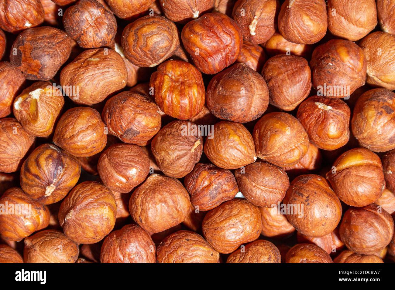 Scattered Peeled Hazelnut - Top View. Background from Hazelnuts ...