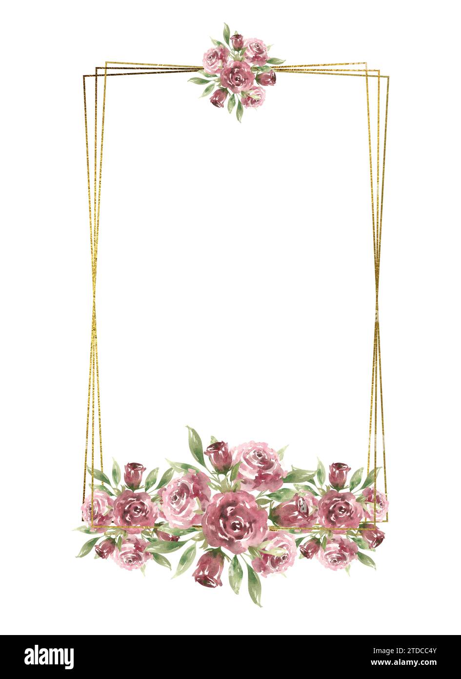 Watercolor floral rectangular frame with compositions with roses and ...