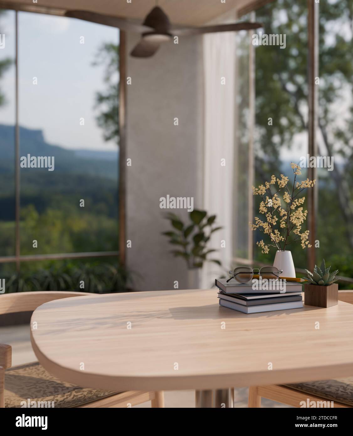 Close-up image of a copy space on a wooden desk with accessories in a ...