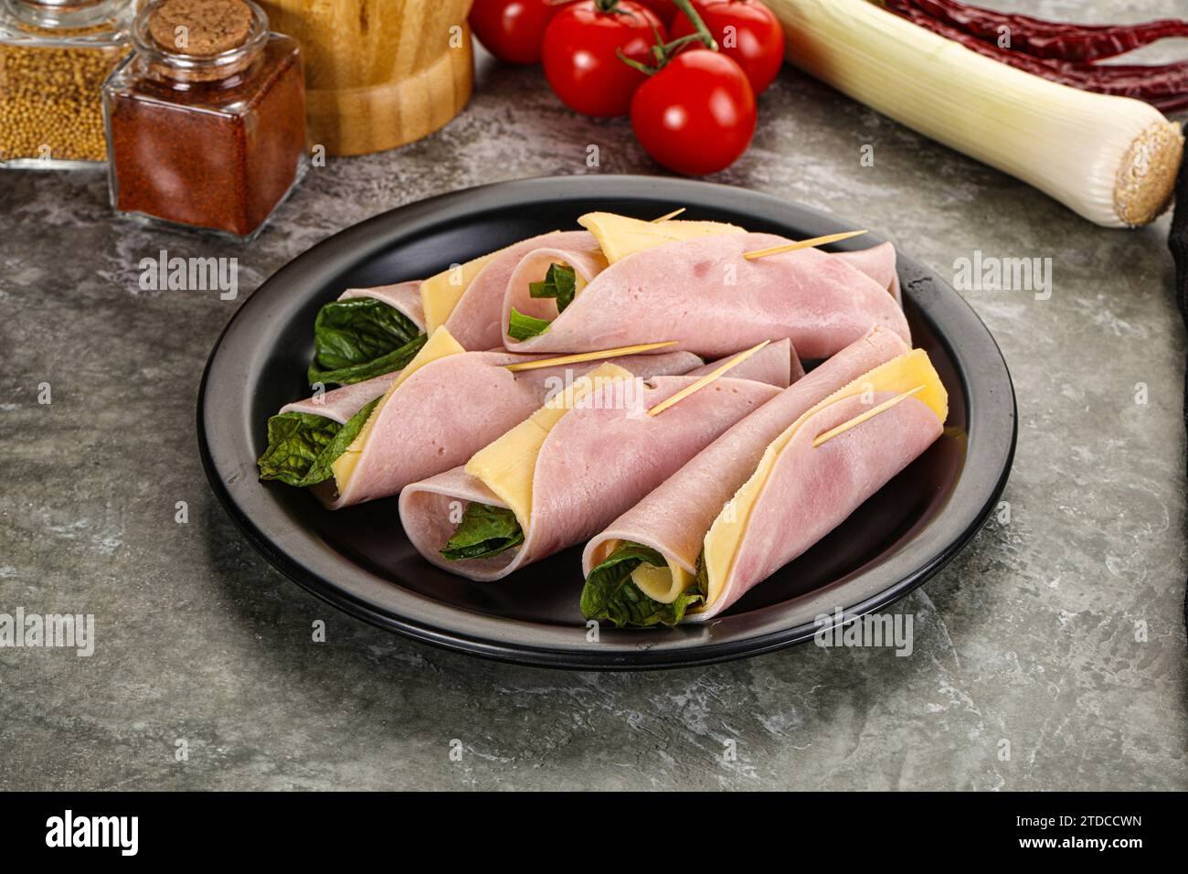 Roll with ham and cheese snack Stock Photo - Alamy