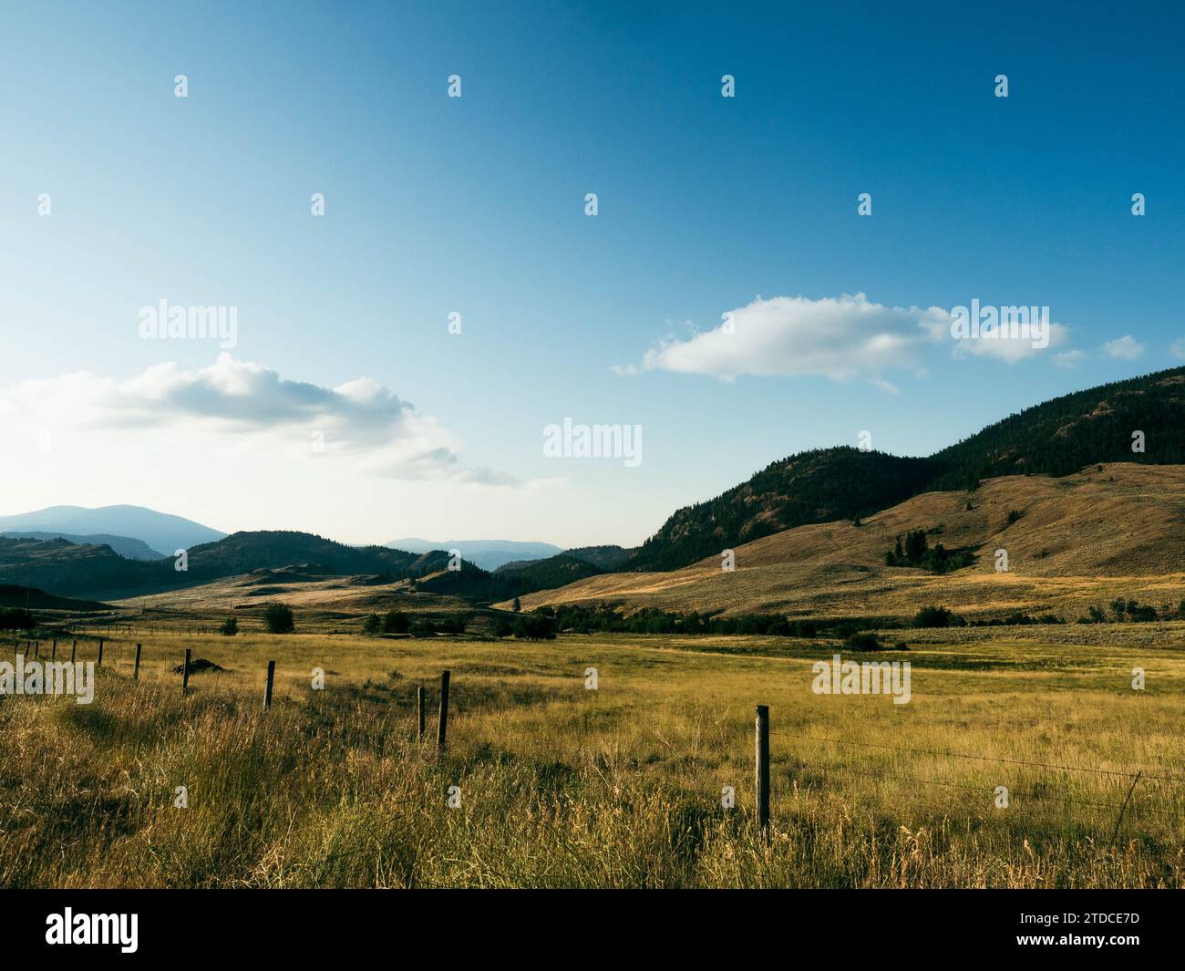 A beautiful wide angle of an arid mountain landscape with vast grass ...