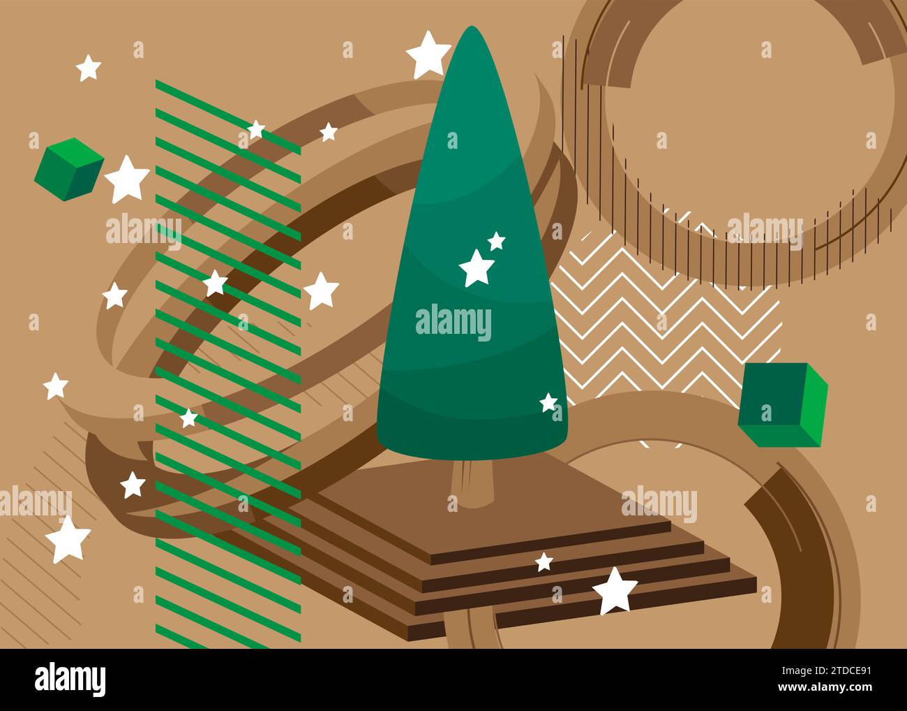 Green, brown and white Pine Tree geometrical graphic retro theme ...