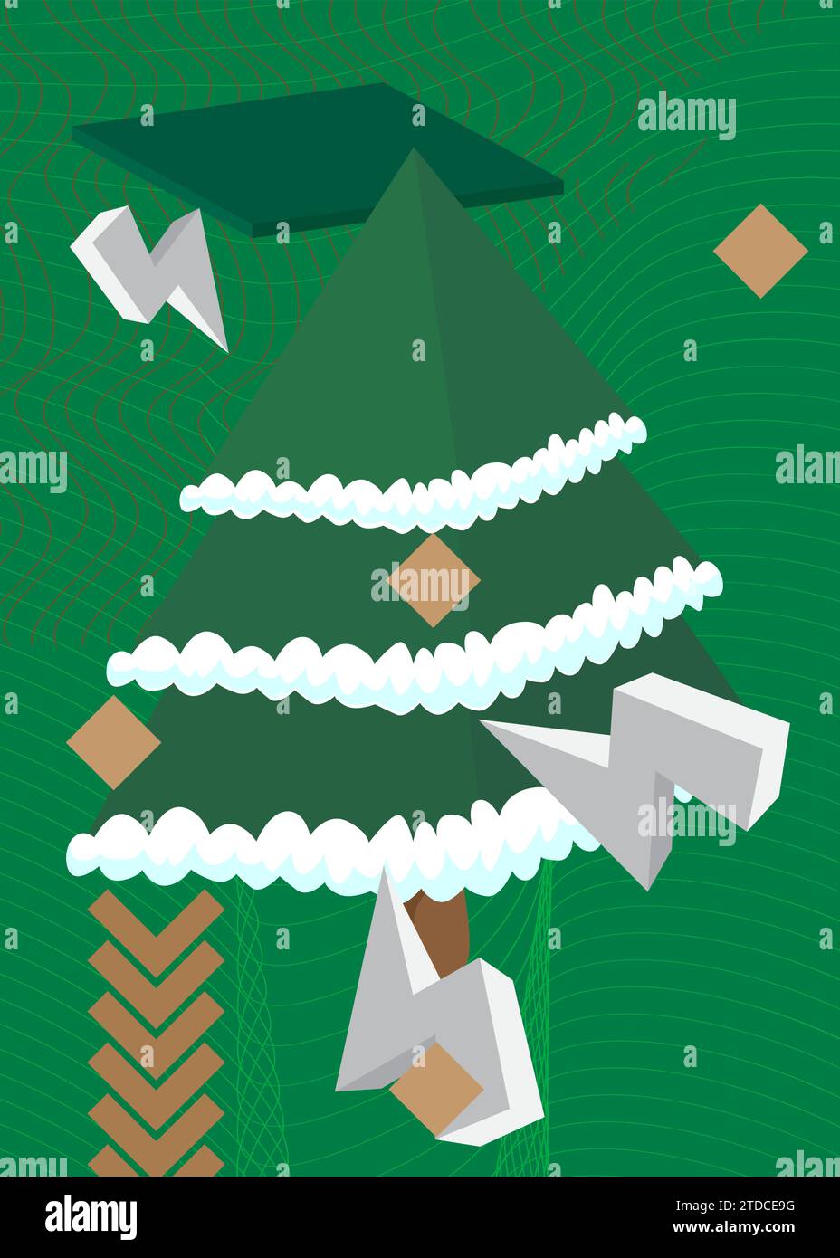 Green, brown and white Pine Tree geometrical graphic retro theme ...