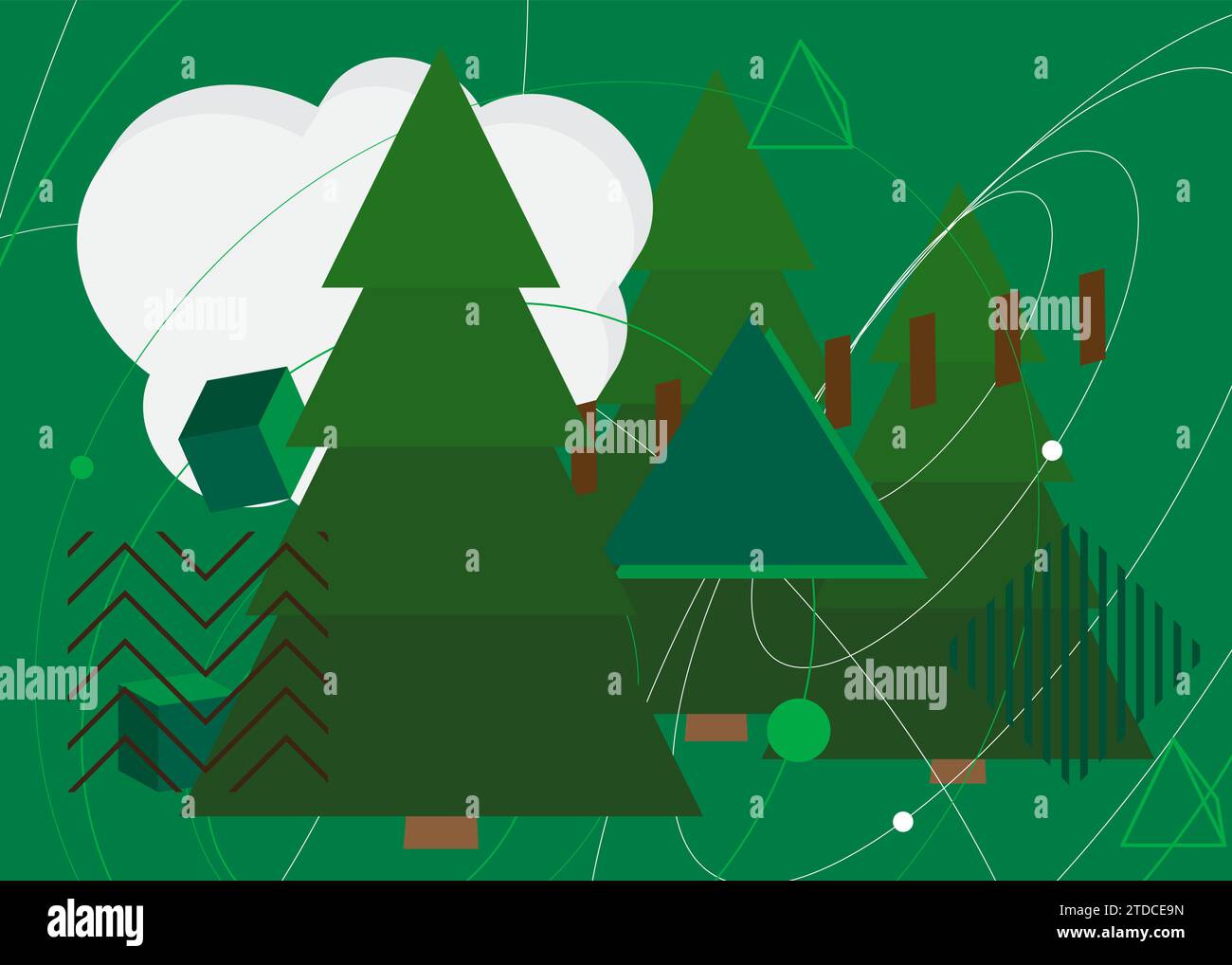 Green, brown and white Pine Tree geometrical graphic retro theme ...