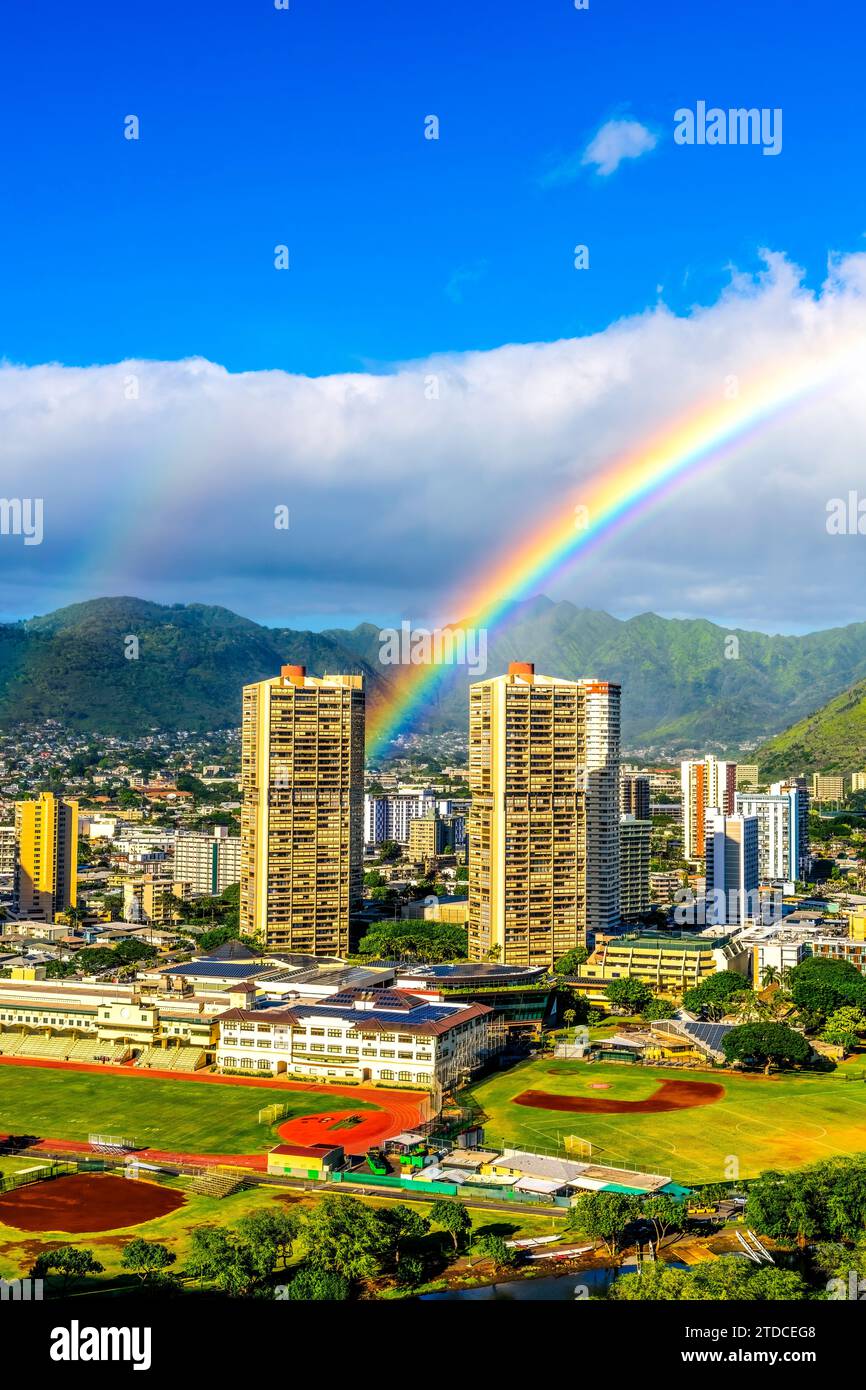 Colorful Double Rainbows Rainstorm Buildings Waikiki Tantalus Apartment ...