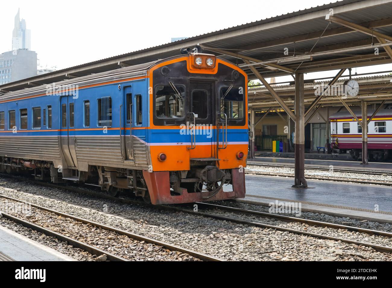 The head carriage of the train at a station in the city is preparing to ...