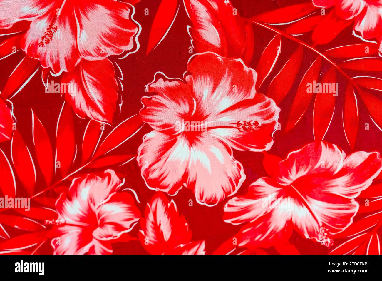Colorful Hawaiian Red Hibiscus Flowers Cloth Polynesian Textile ...