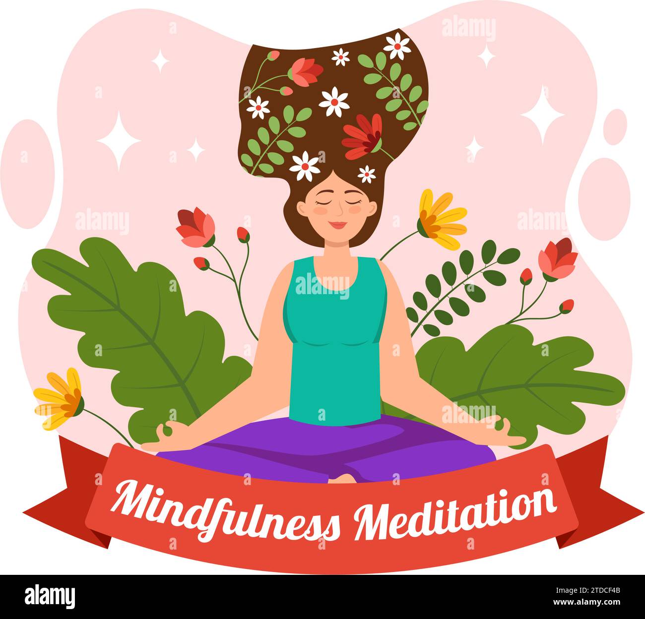 Mindfulness Meditation Vector Illustration of Person with Closed Eyes ...