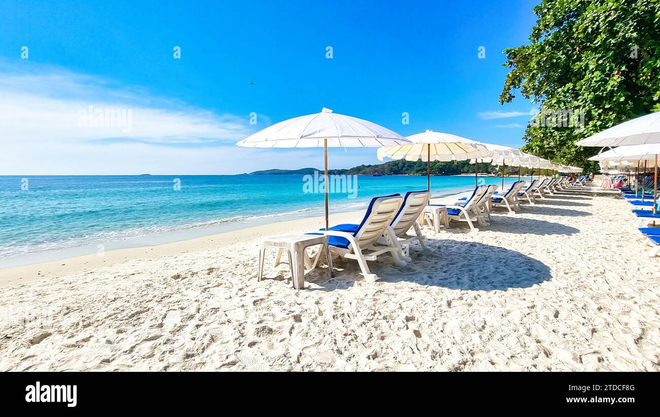 Koh Samet Island Rayong Thailand, beach chairs and sunbeds with ...