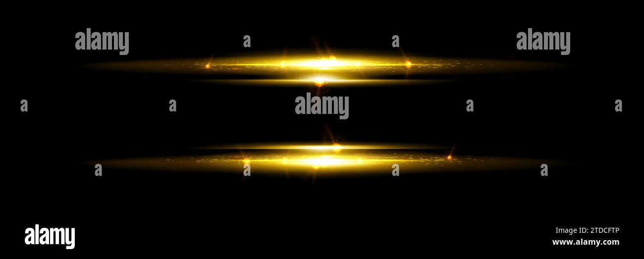 Horizontal golden light stripe with fade effect. Realistic vector ...