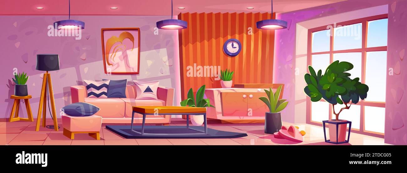 Cozy living room interior with soft furniture and table, lamp and ...