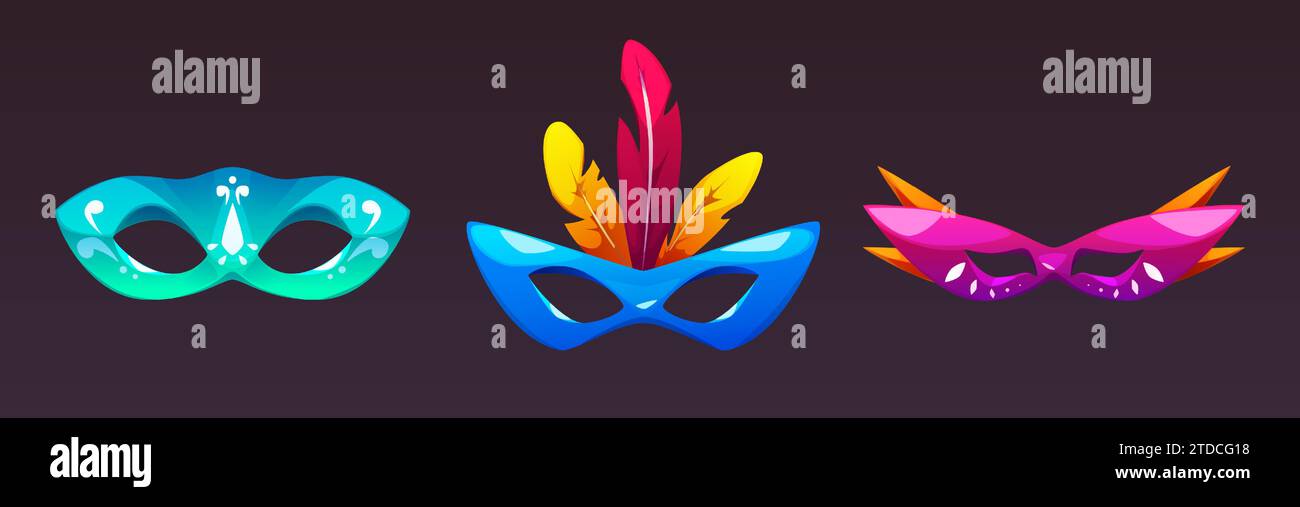 Set of colorful carnival masks isolated on black background. Vector ...