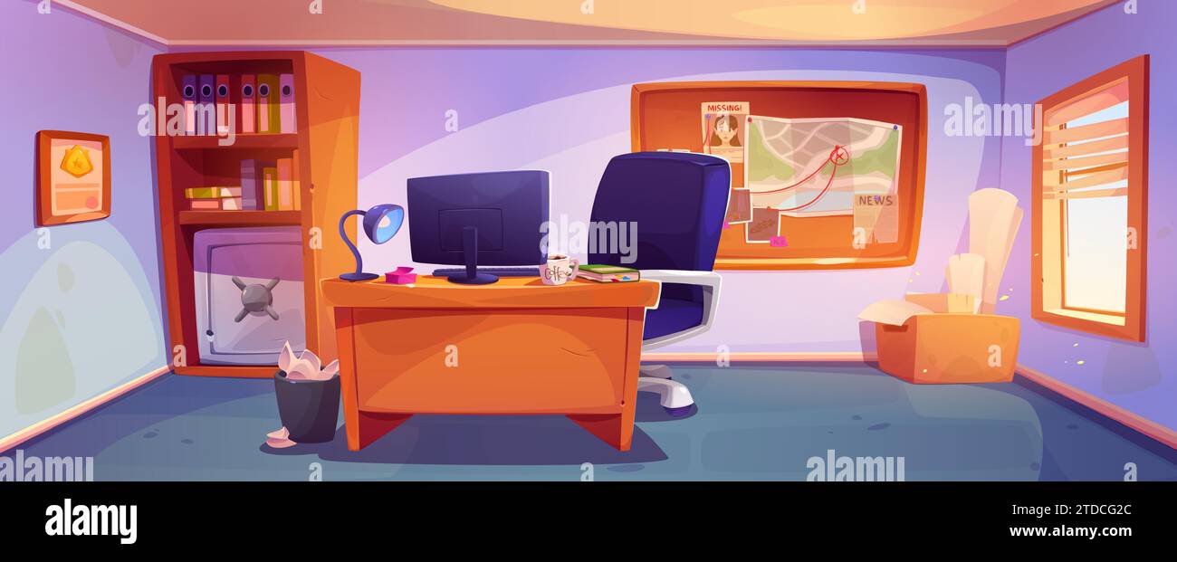 Detective office interior. Vector cartoon illustration of police ...