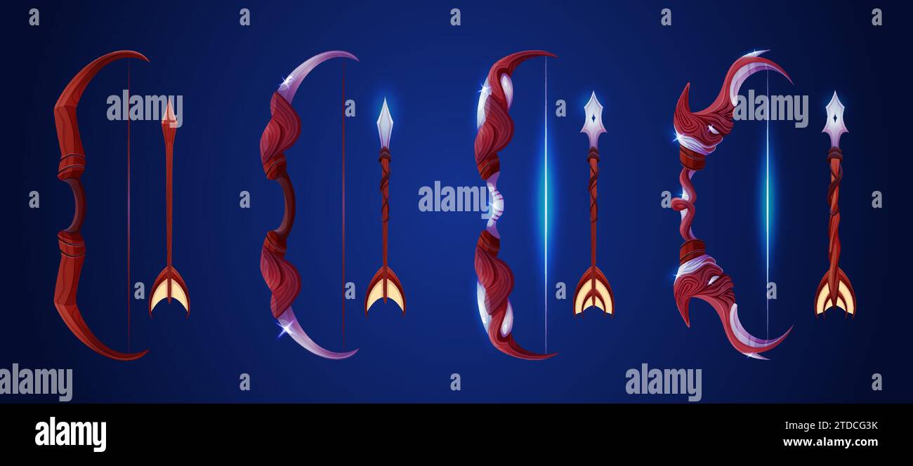 Archery bow with arrow of various complexity and decor element for game ...