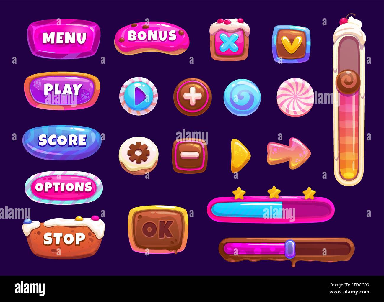 Game interface candy buttons and window, loading bar, slider, menu ...
